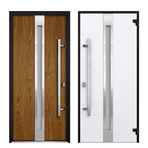 Front Exterior Prehung Glass Steel Door 36 x 80 inches Left-Hand/Deux 1744 Natural Oak/Stainless Inserts Single Modern Veneer