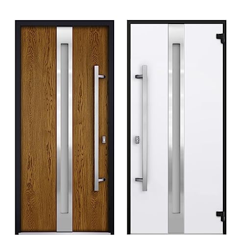 Front Exterior Prehung Glass Steel Door 36 x 80 inches Left-Hand/Deux 1744 Natural Oak/Stainless Inserts Single Modern Veneer