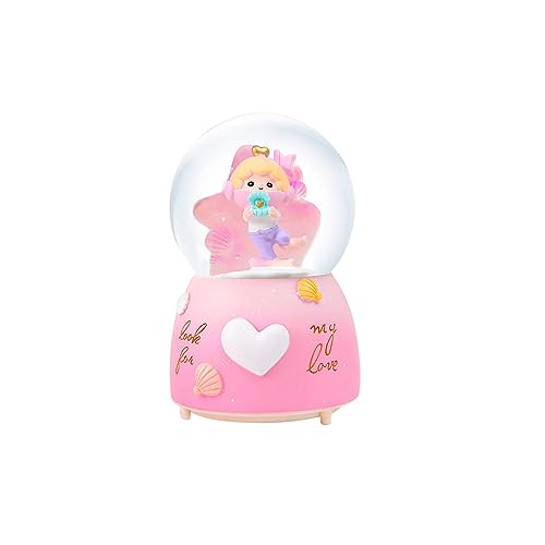 Snow Globe for Girls, 80mm Cute Seabed Figurine Snow Globe Music Box with Color Changing LED Lighs and Automatic Snowflakes, Christmas Birthday Gifts for Kids Girls Granddaughters (183-A)