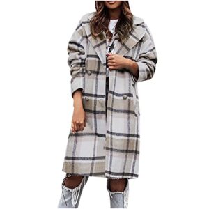 jlfnya chamarras para mujer,womens slim fit winter coats laple long sleeve plaid print single breasted buckle jackets tops woolen fall outwear