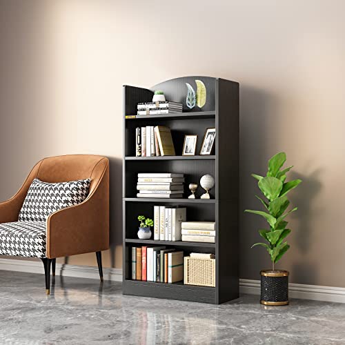 MULKGLOBAL 5 Shelf Bookcase Multi Functional Wood Storage Display Open Bookshelf 48 Inch Tall Bookcase Home Decor Furniture for Home Office,Black