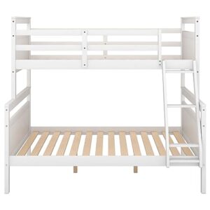 Heliosphere Twin Over Full Bunk Bed, Wooden Bunk Bed Frame with Safety Guard Rail & Ladder, Space-Saving Design/Noise Free for Teens Adults Bedroom, No Box Spring Needed (White)