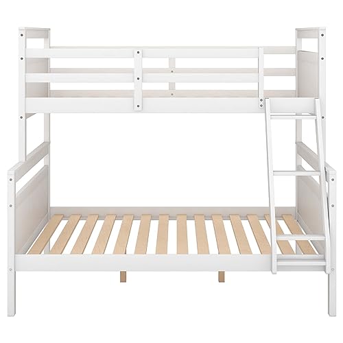 Heliosphere Twin Over Full Bunk Bed, Wooden Bunk Bed Frame with Safety Guard Rail & Ladder, Space-Saving Design/Noise Free for Teens Adults Bedroom, No Box Spring Needed (White)