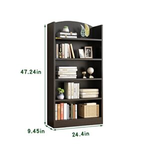 MULKGLOBAL 5 Shelf Bookcase Multi Functional Wood Storage Display Open Bookshelf 48 Inch Tall Bookcase Home Decor Furniture for Home Office,Black