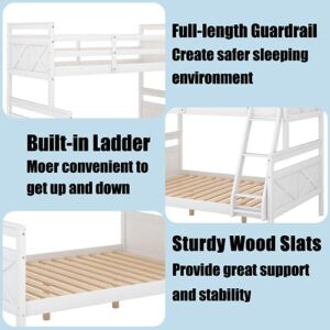 Heliosphere Twin Over Full Bunk Bed, Wooden Bunk Bed Frame with Safety Guard Rail & Ladder, Space-Saving Design/Noise Free for Teens Adults Bedroom, No Box Spring Needed (White)