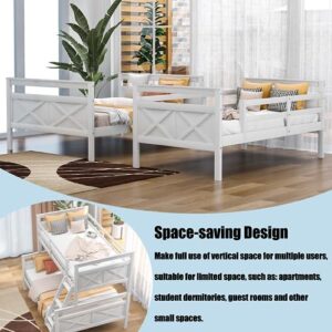 Heliosphere Twin Over Full Bunk Bed, Wooden Bunk Bed Frame with Safety Guard Rail & Ladder, Space-Saving Design/Noise Free for Teens Adults Bedroom, No Box Spring Needed (White)