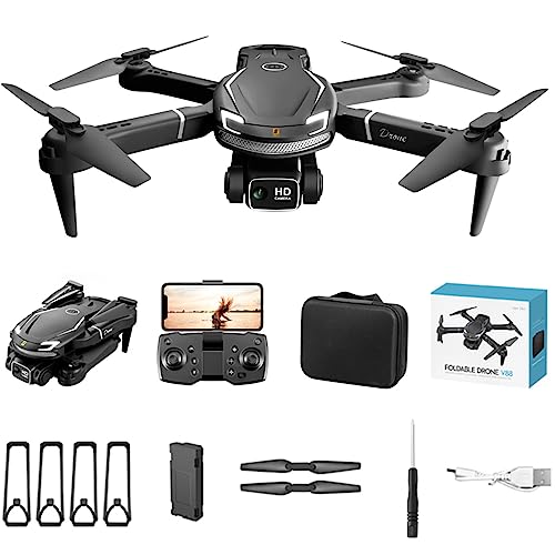 Drone with Dual 4k Wide Angle HD Wifi Camera Remote Control Toys Gifts for Boys Girls with Altitude Hold Headless Mode, Add Music Zoom Function, 3-Level Flight Speed (Black)