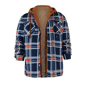 rtrde jackets for men, men's quilted lined plaid shirt jackets with hood zipper coats outwear shirt men shacket heavyweight shirt jacket tall jackets chamarra para hombre el frio fleece (xl, navy)