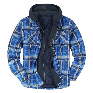 ymosrh mens hooded jackets, men's long sleeve lined shirt jacket with hood zip up winter coats for men chamarra para hombre el frio plaid jacket clothes jackets & coats jacket fleece (xxl, blue)