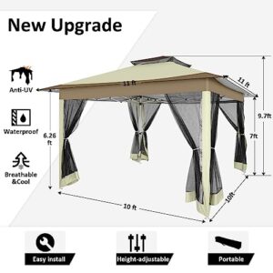 HOTEEL Gazebos 12x12 Gazebo with Mosquito Netting Pop Up Gazebo Base 10x10 Patio Gazebo Canopy with Mosquito Net Screened Gazebo with Vented Top,Storage Bag and 4 Weights for Backyard(Khaki)