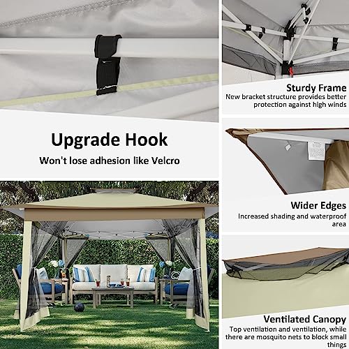 HOTEEL Gazebos 12x12 Gazebo with Mosquito Netting Pop Up Gazebo Base 10x10 Patio Gazebo Canopy with Mosquito Net Screened Gazebo with Vented Top,Storage Bag and 4 Weights for Backyard(Khaki)