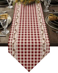 table runner dresser scarves burgundy red buffalo plaid vintage star berry vine cotton linen burlap table cover american country style table runners for family kitchen dining holiday party 13x48in