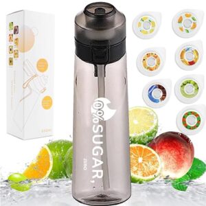 xerial sports air water bottle bpa free starter up set drinking bottles,650ml fruit fragrance water bottle,with 7 flavour pods%0 sugar water cup,for gym and outdoor gift (black)