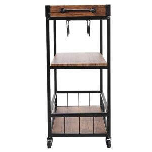 VLOBAOM Home Bar Serving Carts with Removable Wood Tabletop, Rolling Storage Cart with Wine Rack and Cup Holder, Beverage Cart with Wheels,67x40x90cm,Brown