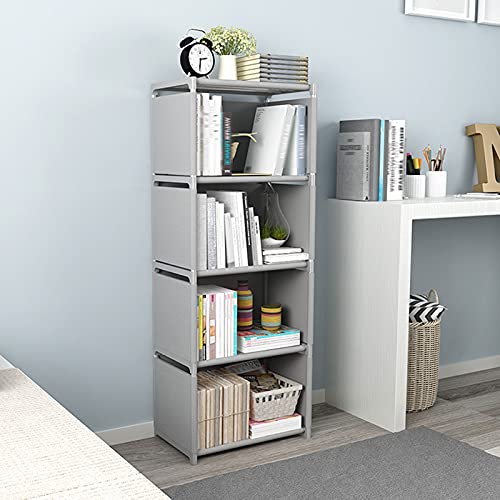 WOQLIBE 4 Tiers Bookcase, Storage Rack Display Bookshelf for Storing Books, Toys, Clothes and Snacks, Open Waterproof Metal Large Space Corner Stand- Solid Organizer for Kitchen, Living Room, Bedroom