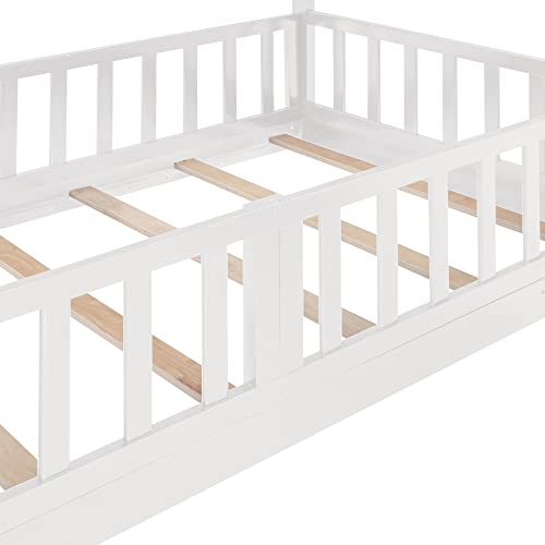 BIADNBZ Wooden Bunk Bed Twin Over Twin with Convertible Slide and Ladder, Low Floor BunkBed Frame w/Both Full-Length Guardrail, for Kids Boys Girls Bedroom, White