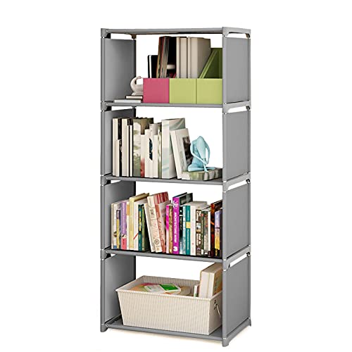 WOQLIBE 4 Tiers Bookcase, Storage Rack Display Bookshelf for Storing Books, Toys, Clothes and Snacks, Open Waterproof Metal Large Space Corner Stand- Solid Organizer for Kitchen, Living Room, Bedroom