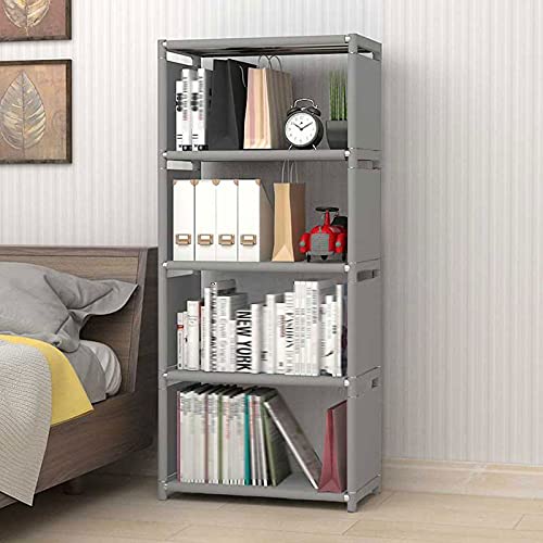 WOQLIBE 4 Tiers Bookcase, Storage Rack Display Bookshelf for Storing Books, Toys, Clothes and Snacks, Open Waterproof Metal Large Space Corner Stand- Solid Organizer for Kitchen, Living Room, Bedroom