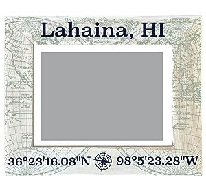 R and R Imports Lahaina Hawaii Souvenir Wooden Photo Frame Compass Coordinates Design Matted to 4 x 6