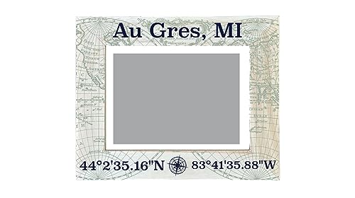 R and R Imports Au Gres Michigan Souvenir Wooden Photo Frame Compass Coordinates Design Matted to 4 x 6