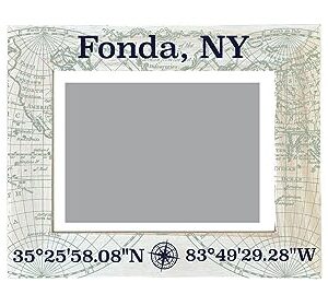 R and R Imports Fonda New York Souvenir Wooden Photo Frame Compass Coordinates Design Matted to 4 x 6