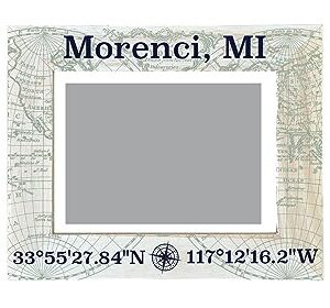 R and R Imports Morenci Michigan Souvenir Wooden Photo Frame Compass Coordinates Design Matted to 4 x 6