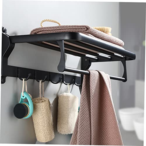 Bathroom Floating Shelf 2pcs Foldable Towel Rack Black Bathroom Towels Folding Shelf Wall Towel Holder Bathroom Tower Hanger Wall Mount Shelves Bathroom Rack Towel Hanging Rod