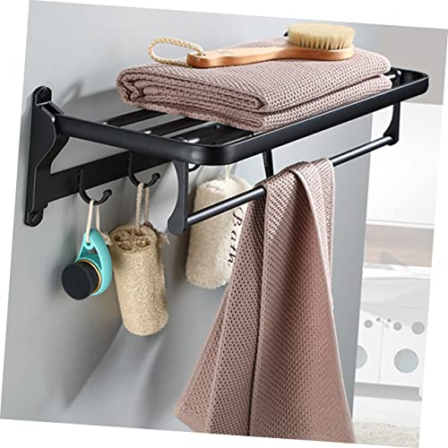 Bathroom Floating Shelf 2pcs Foldable Towel Rack Black Bathroom Towels Folding Shelf Wall Towel Holder Bathroom Tower Hanger Wall Mount Shelves Bathroom Rack Towel Hanging Rod