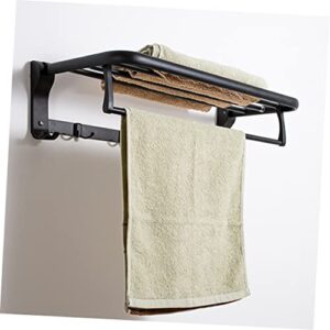 Bathroom Floating Shelf 2pcs Foldable Towel Rack Black Bathroom Towels Folding Shelf Wall Towel Holder Bathroom Tower Hanger Wall Mount Shelves Bathroom Rack Towel Hanging Rod