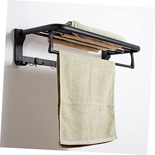 Bathroom Floating Shelf 2pcs Foldable Towel Rack Black Bathroom Towels Folding Shelf Wall Towel Holder Bathroom Tower Hanger Wall Mount Shelves Bathroom Rack Towel Hanging Rod