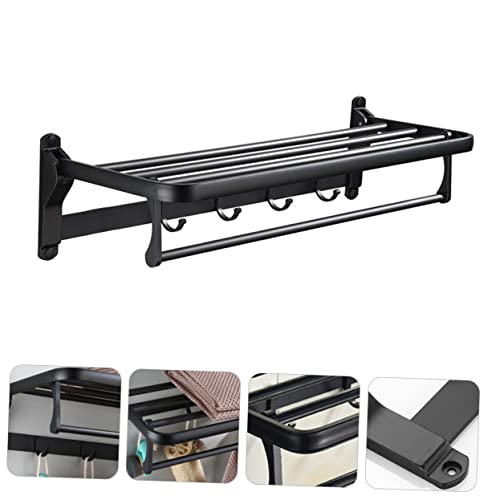 Bathroom Floating Shelf 2pcs Foldable Towel Rack Black Bathroom Towels Folding Shelf Wall Towel Holder Bathroom Tower Hanger Wall Mount Shelves Bathroom Rack Towel Hanging Rod