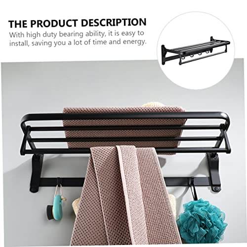 Bathroom Floating Shelf 2pcs Foldable Towel Rack Black Bathroom Towels Folding Shelf Wall Towel Holder Bathroom Tower Hanger Wall Mount Shelves Bathroom Rack Towel Hanging Rod