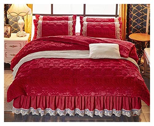 Wrinkle Stain Resistant Four Piece Bed Set Duvet Cover Set Autumn and Winter Duvet Cover Plus Cotton Bedspread to Keep Warm King Size Wine Red Queen Size Sheet Set