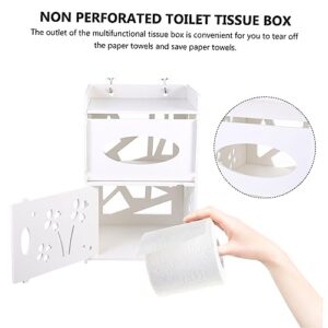 DOITOOL Tissue Box Rack Paper Towel Mount Wall Mounted Paper Towel Roll Holder Makeup Organizer Box Wall Mount Shelves Toilet Tissue Roll Holders Wall Mount Toilet Paper Roll Holder Desk