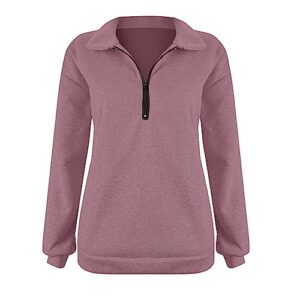 Women Half Zip Oversized Sweatshirts Long Sleeve Drop Shoulder Fleece Workout Hoodies Pullover Y2K Clothes(Watermelon Red,Large)