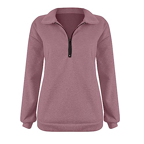 Women Half Zip Oversized Sweatshirts Long Sleeve Drop Shoulder Fleece Workout Hoodies Pullover Y2K Clothes(Watermelon Red,Large)