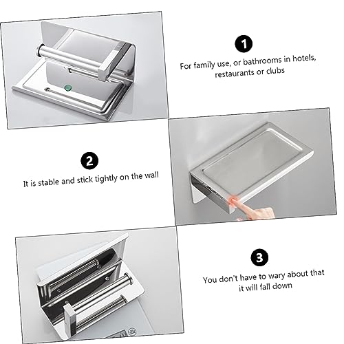 DOITOOL 1pc Paper Towel Holder Toilet Tissue Holder Toilet Stand Stainless Steel Paper Towel Holder Self Adhesive Toilet Paper Dispenser Toilet Tissue Dispenser Holder Shampoo Stand Silver