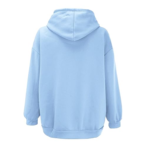 Bloderetu 2023 Zip Up Hoodies For Women Fall Oversized Sweatshirt Y2K Clothing Solid Color Drawstring Jacket With Pockets (Sky Blue-2, XL)