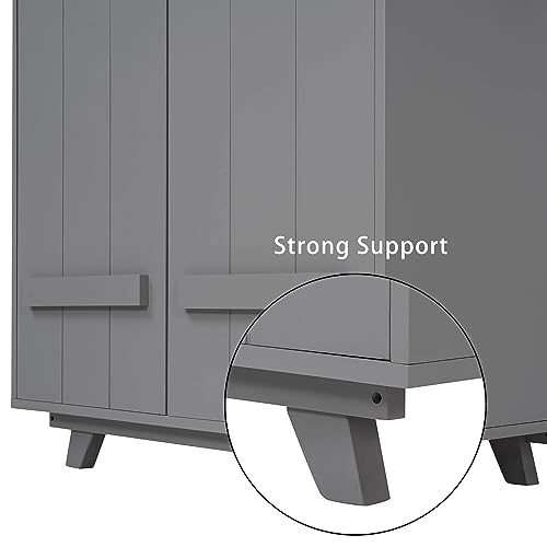 STELSIPLIY Bedroom Armoires with Hanging Rod,Kids Modern 2 Door Wardrobe Cabinet with Legs,43" Wood Storage Clothes Organizer for Boys Girls Kids' Room, (31.5”L x 19.7”W x 43”H) (Gray)