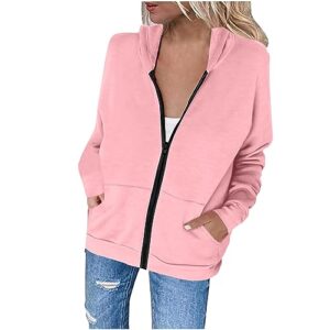 tmicos women's cute hoodies teen girl fall jacket zip up y2k sweatshirts blouse zip up hoodie women oversized cropped fleece pullover buffalo sweatshirt women spring fashion clothing for women pink