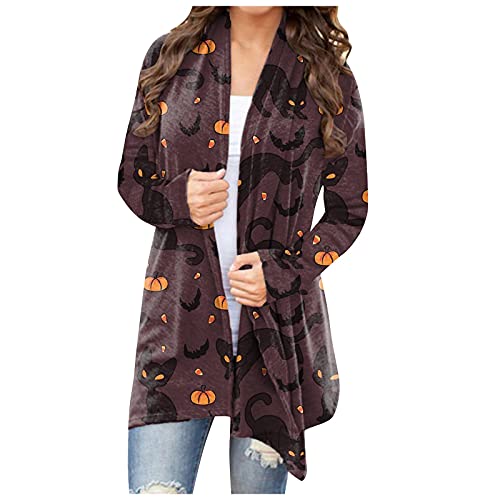 Halloween Cardigan for Women Fall Outfits for Women 2023 Trendy Womens Plus Size Open Front Cardigan Sweaters Fall Fashion Lightweight Jacket Comfy Outwear Sales Today Clearance(H Coffee,XX-Large)