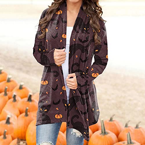 Halloween Cardigan for Women Fall Outfits for Women 2023 Trendy Womens Plus Size Open Front Cardigan Sweaters Fall Fashion Lightweight Jacket Comfy Outwear Sales Today Clearance(H Coffee,XX-Large)