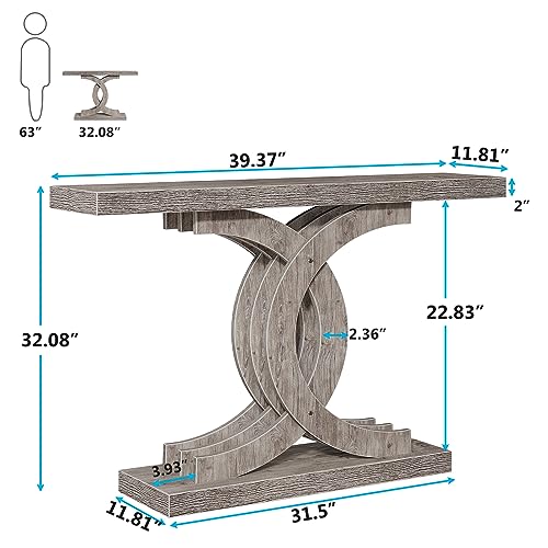 Tribesigns Console Tables for Entryway, Modern Farmhouse 39-inch Entryway Table with Geometric Base, Wooden & Metal Hallway Table/Narrow Sofa Table/Accent Table for Entrance, Living Room (Grey)