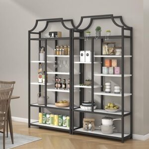 Loomie 8-Open Shelf Bookshelf, 70.87" H x 31.5" L Lux Etagere Bookcase, Tall Storage Display Modern Open Book Case for Bedroom, Home Office & Living Room, Black Finish Metal Frame & White Shelving