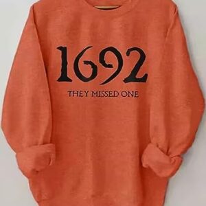 VKEGNIO 1692 They Missed One Halloween Sweatshirt For Women Witch Halloween Shirts Casual Long Sleeve Witch Gift Pullover Tops (Large, Orange)