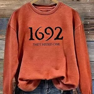 VKEGNIO 1692 They Missed One Halloween Sweatshirt For Women Witch Halloween Shirts Casual Long Sleeve Witch Gift Pullover Tops (Large, Orange)