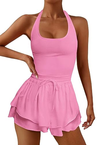 Reachlight Women's Tennis Dress Underneath Solid Color Sleeveless Athletic Workout Golf Skirts (Za-Barbie Pink, S)