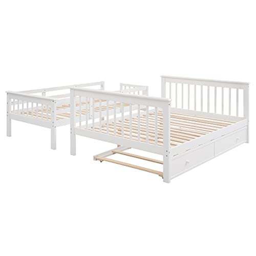 BIADNBZ Stairway Twin Over Full Bunk Bed with Trundle,Guardrail for Bedroom/Dorm/Adults, White