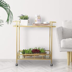 vlobaom home bar serving cart, gold rolling serving cart with lockable wheels, mobile home coffee station drink beverage cart,30''dx17''wx31''h,gold