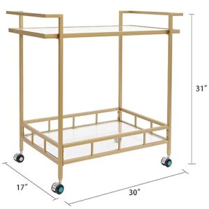 VLOBAOM Home Bar Serving Cart, Gold Rolling Serving Cart with Lockable Wheels, Mobile Home Coffee Station Drink Beverage Cart,30''Dx17''Wx31''H,Gold